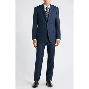 Canali Siena Regular Fit Denim Effect Wool Suit - Navy