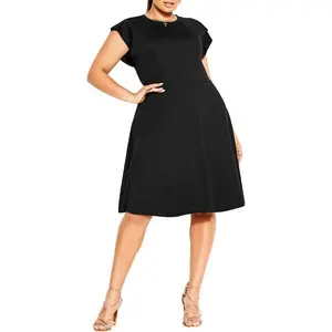 City Chic Frill Sleeve Dress - Black