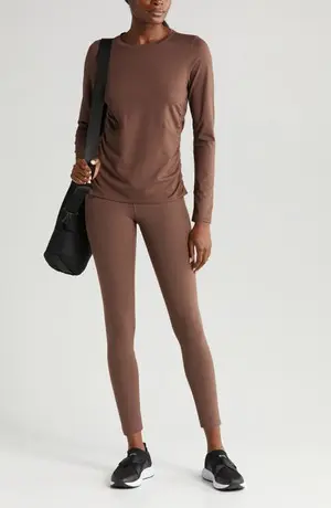 Zella Ruched Long Sleeve T-shirt - Brown Fawn