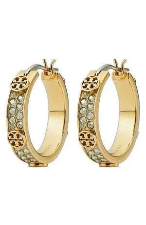 Tory Burch Icon Pave Hoop Earrings - Tory Gold/crystal