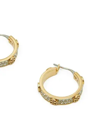 Tory Burch Icon Pave Hoop Earrings - Tory Gold/crystal