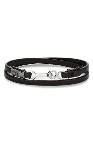 Caputo & Co Leather Wrap Bracelet - Black