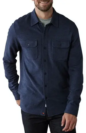 THE NORMAL BRAND Textured Knit Long Sleeve Button-up Shirt Midnight