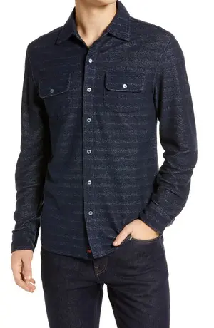THE NORMAL BRAND Textured Knit Long Sleeve Button-up Shirt Normal Navy