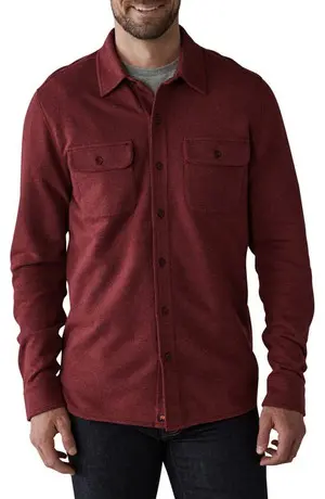 THE NORMAL BRAND Textured Knit Long Sleeve Button-up Shirt Scarlet
