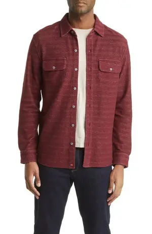 THE NORMAL BRAND Textured Knit Long Sleeve Button-up Shirt Wine