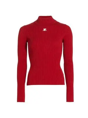 COURREGES Re-edition Rib-knit Turtleneck Top Red