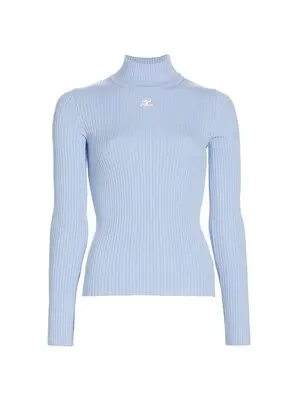 COURREGES Re-edition Rib-knit Turtleneck Top Sky