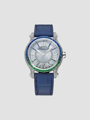 Chopard Happy Sport White Gold, 2.53 Tcw Diamond, Multi-gemstone & Leather Watch - Blue