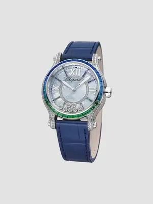 Chopard Happy Sport White Gold, 2.53 Tcw Diamond, Multi-gemstone & Leather Watch