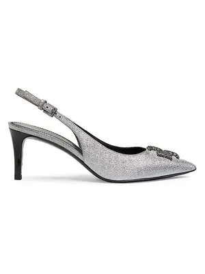 Tory Burch Women's Eleanor 65MM Glitter Pavé Slingback Pumps - Silver  - Silver