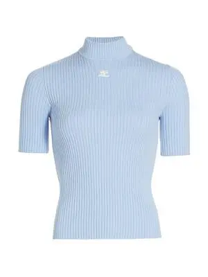 COURREGES Reedition Rib-knit Blouse Sky