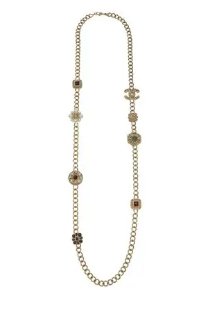Chanel CC Charm Embellished Necklace Gold