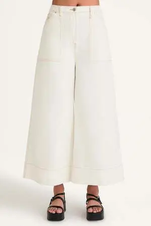 Merlette Violette Cropped Wide-leg Jeans - Ecru