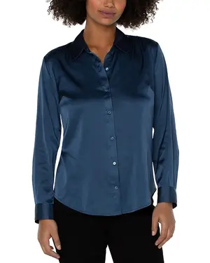 LIVERPOOL Satin Button Down Blouse