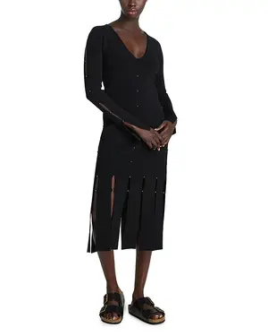 St. John Studded Cutout Knit Midi Dress