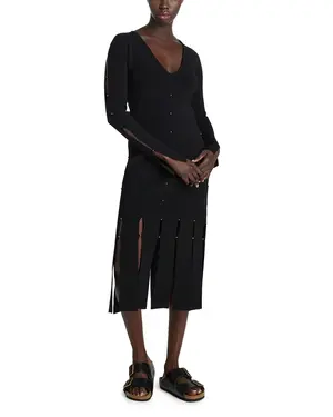 St. John Studded Cutout Knit Midi Dress