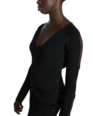 St. John Studded Cutout Knit Midi Dress
