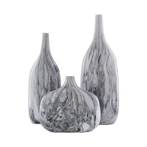 SURYA Marble Vase, Set Of 3 - Gray / White