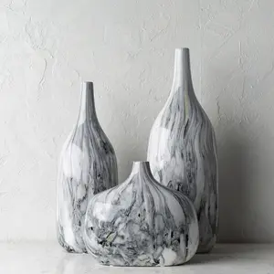 SURYA Marble Vase, Set Of 3 - Gray