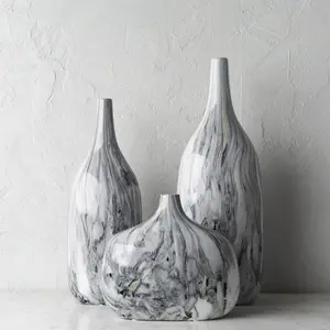 SURYA Marble Vase, Set Of 3 - Gray
