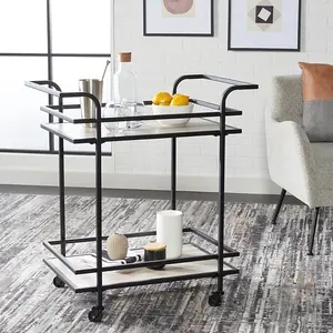 SAFAVIEH Lameris 2 Tier Matte Black Bar Cart With Handles - Gray