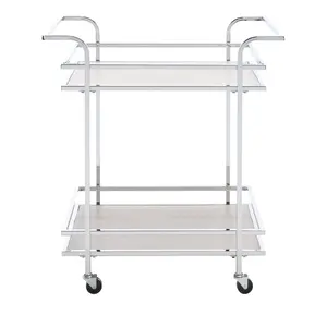 SAFAVIEH Lameris 2 Tier Chrome Bar Cart With Handles