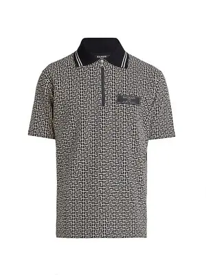 Balmain Logo Jacquard Polo Shirt Ivory Black