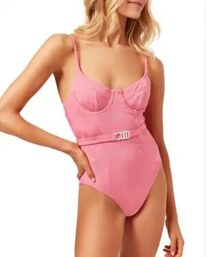 Solid & Striped The Spencer One Piece In Tonal Zig Zag - Pink