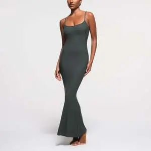 SKIMS Petite Long Slip Dress | Black | Sp | Soft Lounge Deep Sea