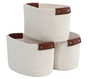 ORNAVO HOME 3 Pack Cotton Rope Storage Basket W Th Handles - One-color