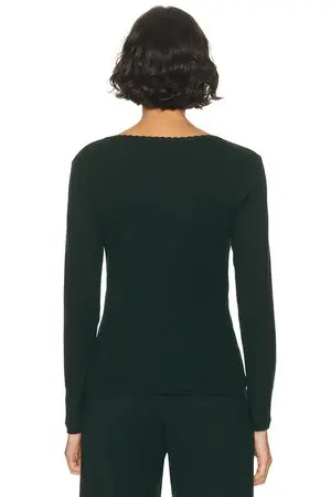 LESET Pointelle Slim Fit Long Sleeve Top - Forest