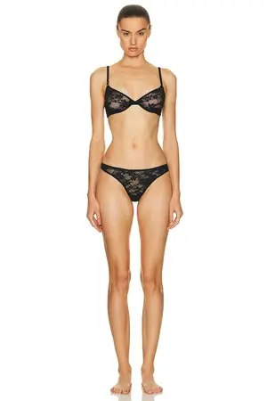 FLEUR DU MAL Le Stretch Multifit Lace High Leg Thong - Black