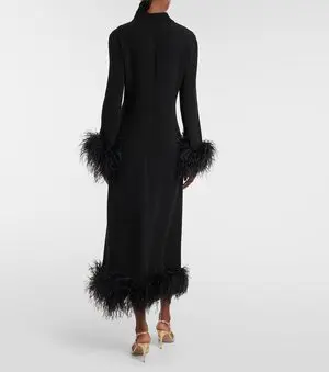 Valentino Garavani Feather-trimmed Silk Midi Dress