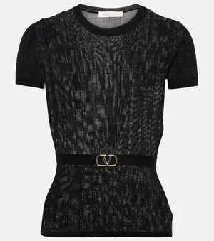 Valentino Garavani Belted Ribbed-knit Top