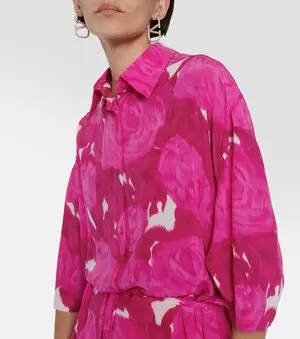 Valentino Garavani Belted Floral Silk Shirt Dress