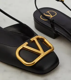 Valentino Garavani Vlogo Leather Slingback Flats