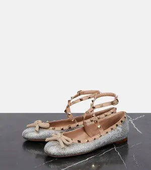 Valentino Garavani Rockstud Embellished Ballet Flats - Metallic