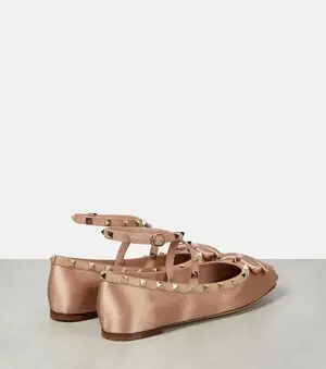 Valentino Garavani Rockstud Satin Ballet Flats - Neutrals