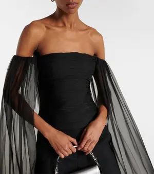 Valentino Garavani Caped Off-shoulder Silk Chiffon Top