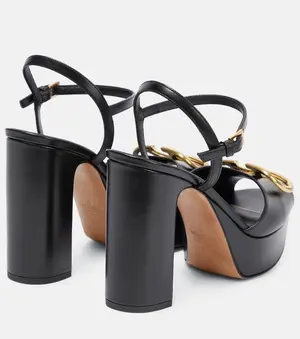 Valentino Garavani Vlogo Leather Platform Sandals - Black