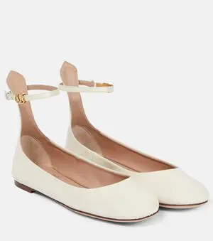 Valentino Garavani Tan-go Patent Leather Ballerina Flats - White