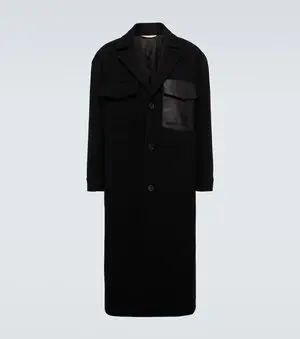 Valentino Garavani Leather-trimmed Wool Overcoat