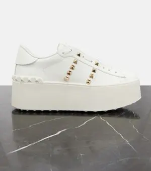 Valentino Garavani Rockstud Untitled Leather Platform Sneakers - White