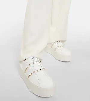 Valentino Garavani Rockstud Untitled Leather Platform Sneakers - White