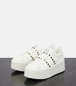Valentino Garavani Rockstud Untitled Leather Platform Sneakers - White