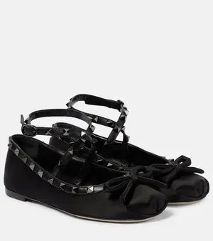 Valentino Garavani Rockstud Satin Ballet Flats - Black