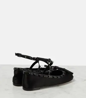 Valentino Garavani Rockstud Satin Ballet Flats - Black