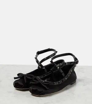 Valentino Garavani Rockstud Satin Ballet Flats - Black
