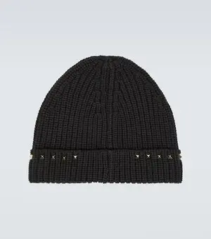 Valentino Garavani Rockstud Ribbed-knit Wool Beanie